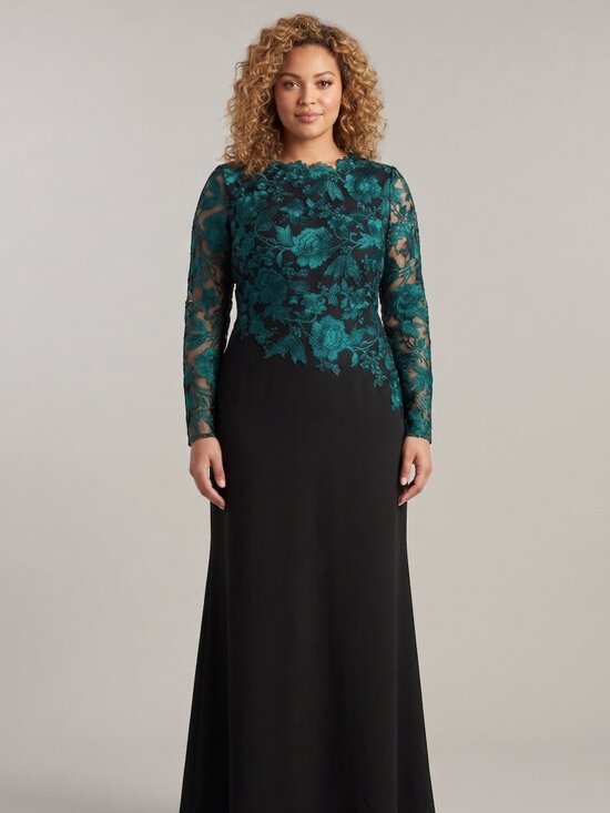 Tadashi Shoji | Dresses | Tadashi Shoji Green Embroidered Lace Gown ...